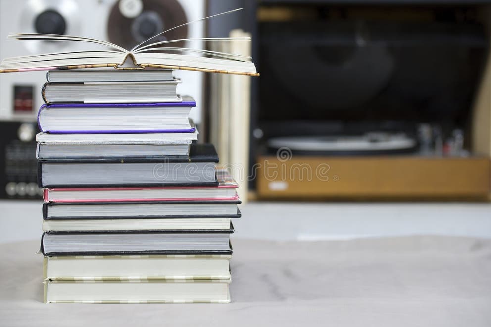 Book, Stack of Hardback Books on Table. Top View. Stock Image - Image ...