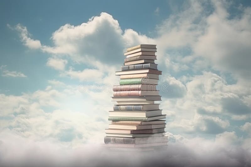 Book Stack with Ladder on Sky. Generative AI Stock Illustration ...