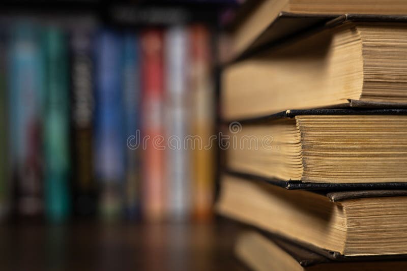 Book Stack in the Library Room and Blurred Bookshelf for Business and ...