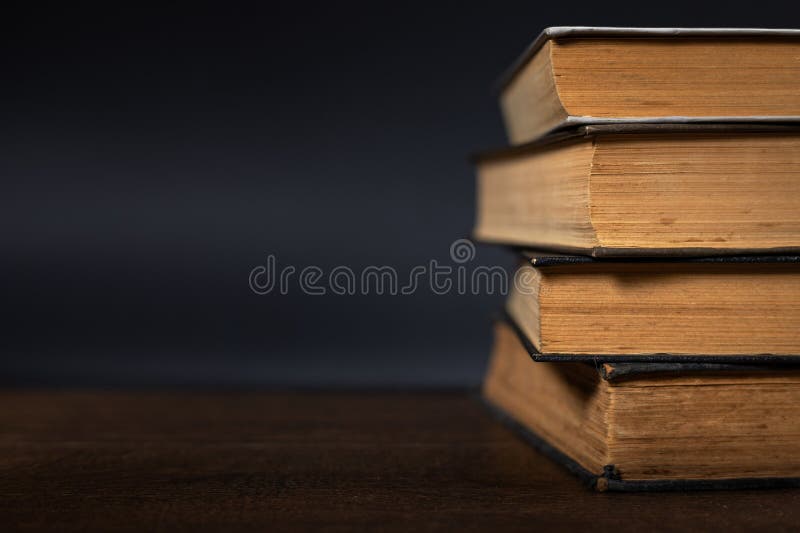 Book Stack in the Library Room on Dark Background for Business and ...