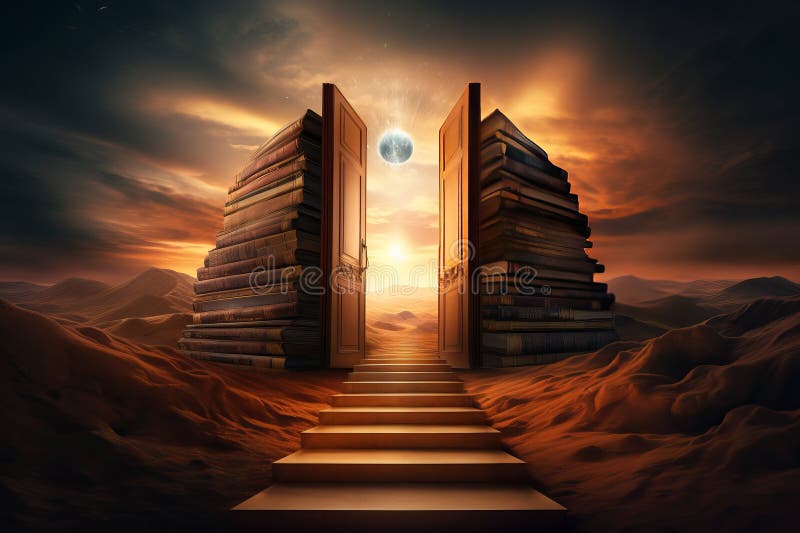 Book Stack Path To Open Door Stock Illustration - Illustration of ...