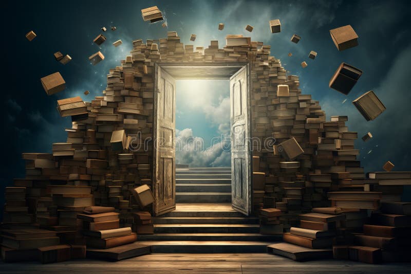 Book Stack Path To Open Door Stock Illustration - Illustration of ...