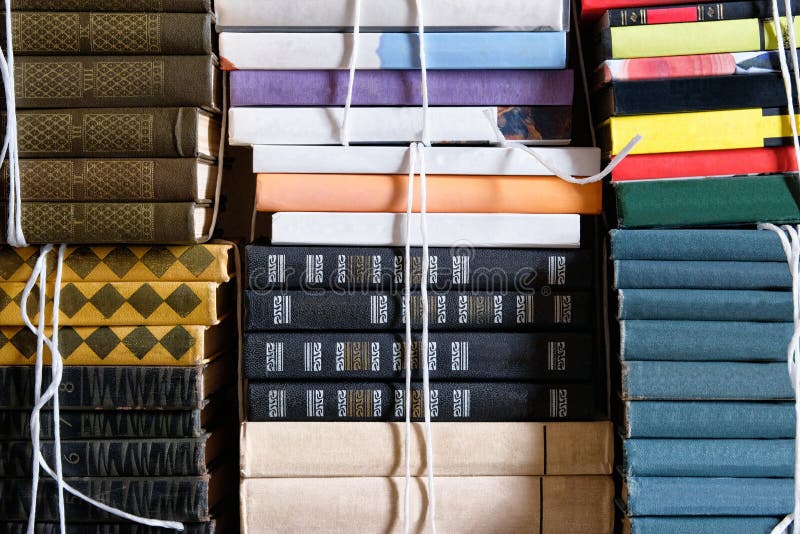 Book Stack of Step To Success Concept, Closeup. Vintage Books with ...