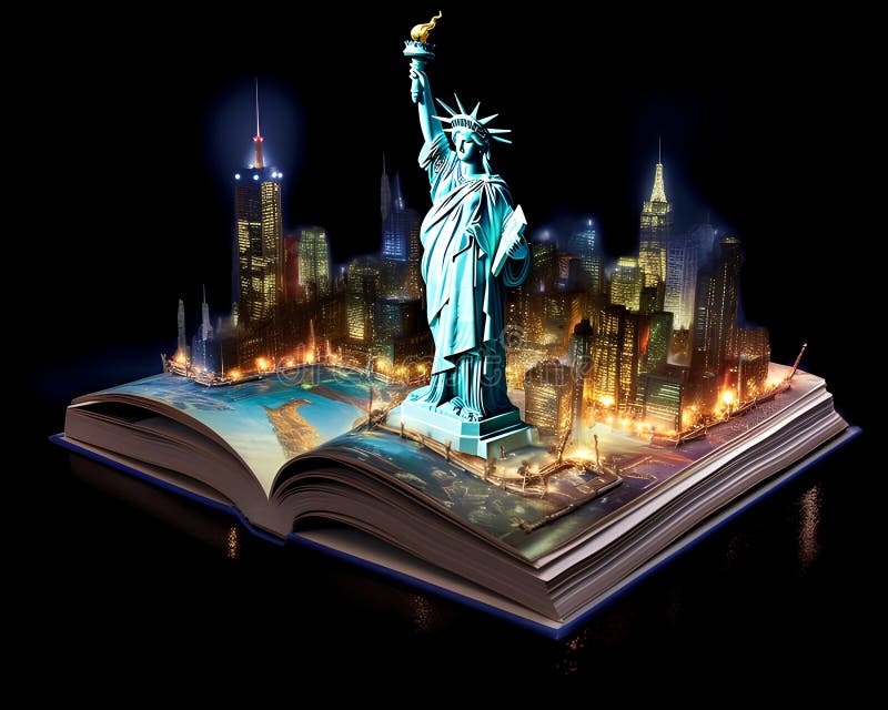 Book with a Statue of Liberty and a City. Generative AI Stock ...
