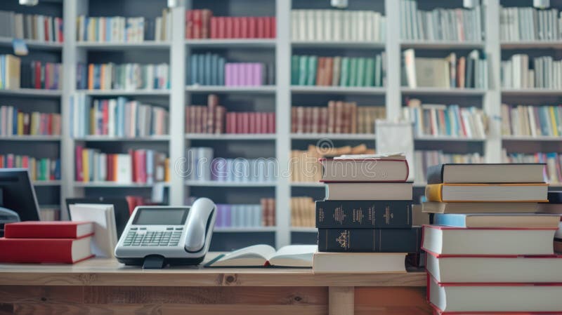 A Book Store Counter with an Open Register and a Stack of Books ...