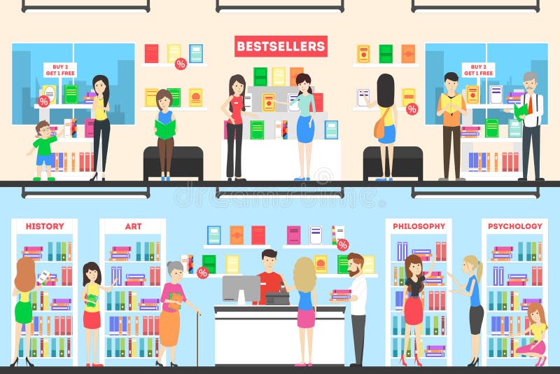 Book store interior set. stock vector. Illustration of books - 91703957