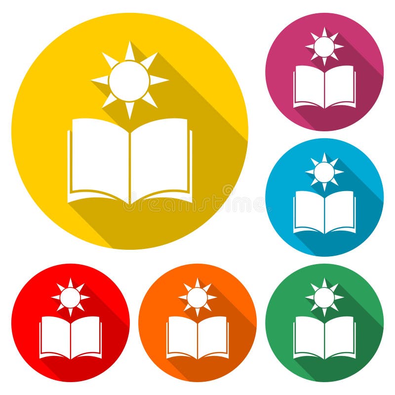 Book with Sun Icon in Flat Design with Long Shadow Stock Vector ...