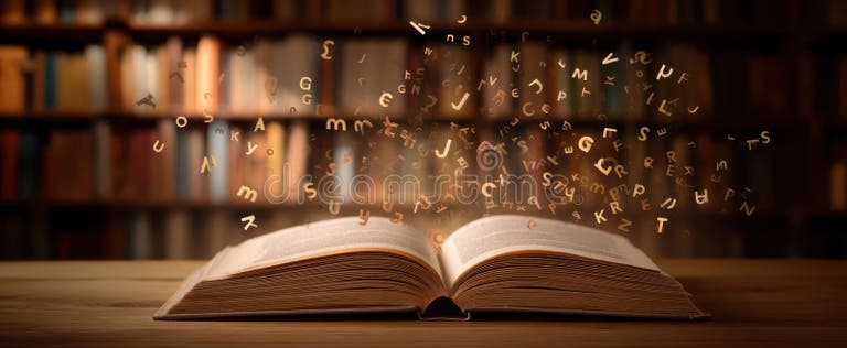 The Book Surrounded by Magical Floating Letters in a Cozy Library ...