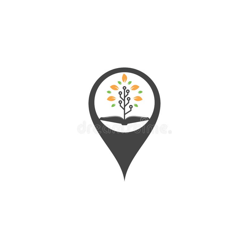 Book and Tech Tree Map Pin Shape Concept Logo Design Stock Vector ...