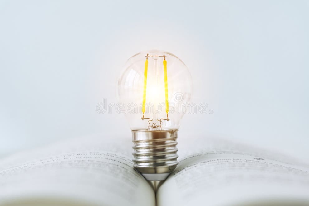 Book or Textbook with Bright Lightbulb. Learning or Training Skill ...