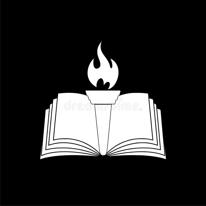 Book and Torch Education or Library Icon Isolated on Dark Background ...