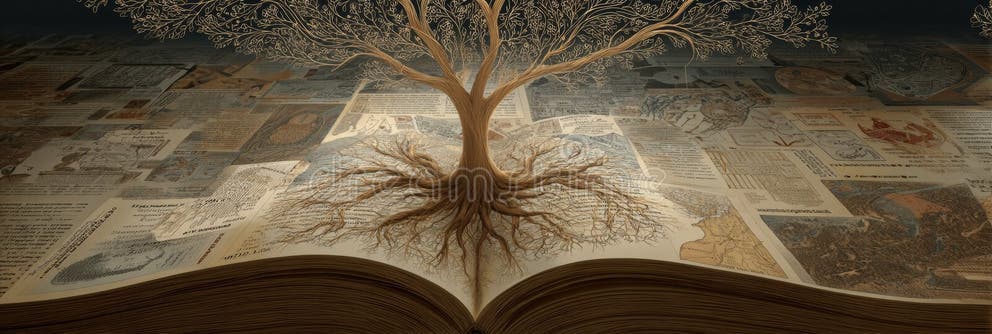 Book Transforms into a Mind Map Tree, with Branches Reaching Upward and an Open Layout for ...