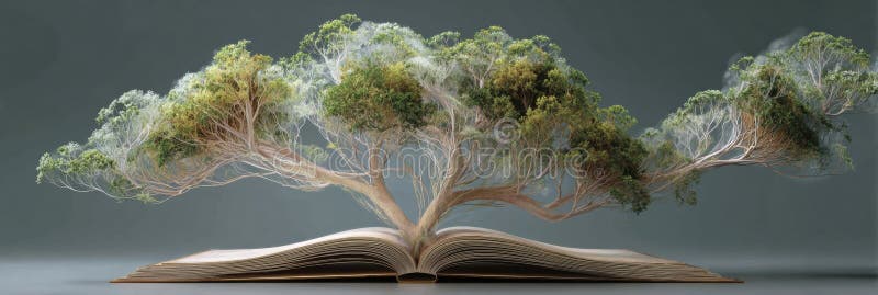 Book Transforms into a Mind Map Tree with Branches Stretching Upward ...
