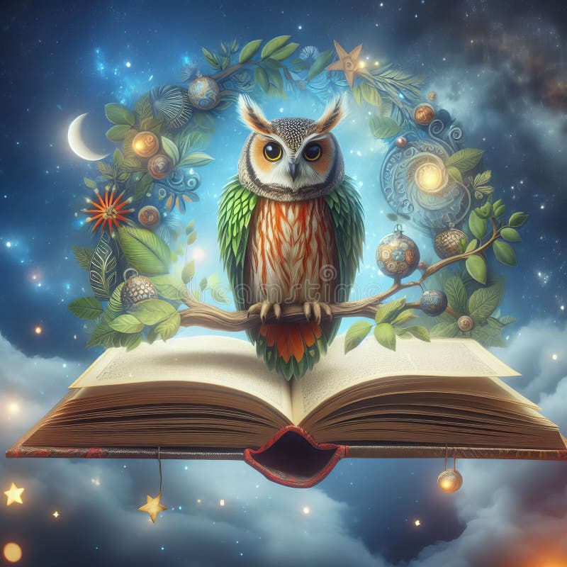A Book that Transforms into a Wise Owl, Hooting Softly Stock ...