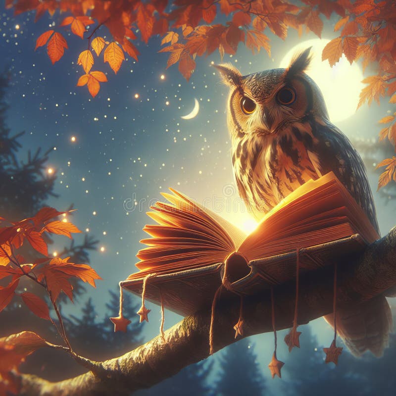 A Book that Transforms into a Wise Owl, Hooting Softly Stock Image ...