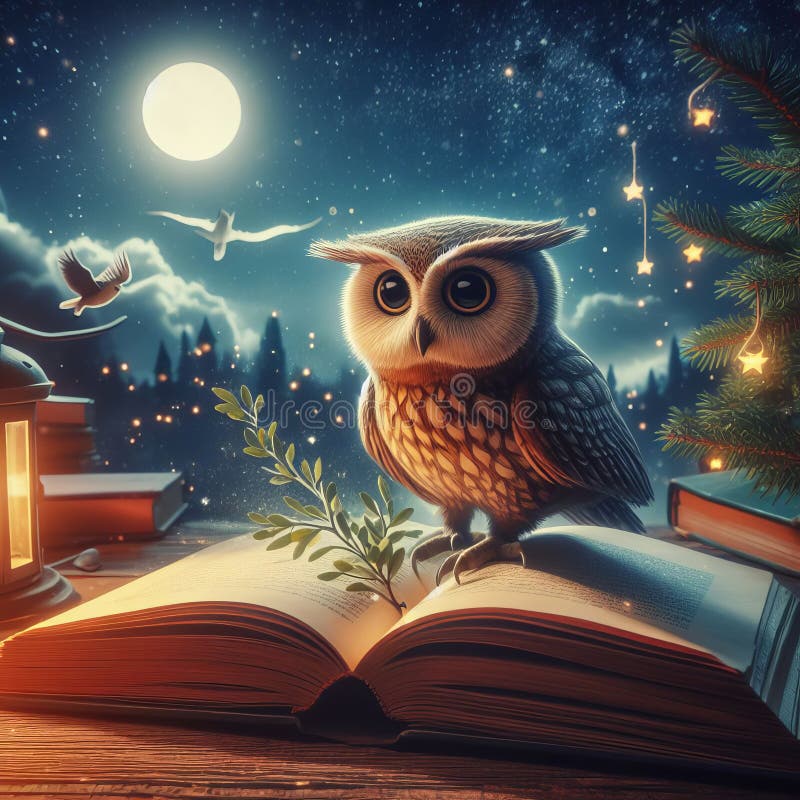 A Book that Transforms into a Wise Owl, Hooting Softly Stock ...