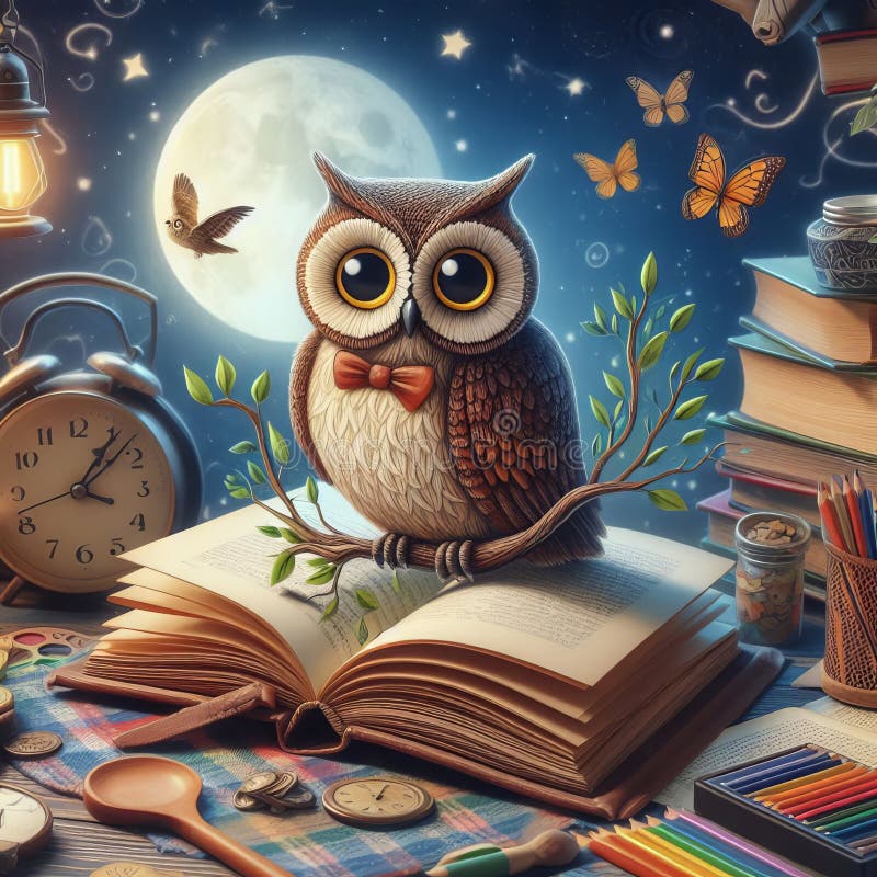 A Book that Transforms into a Wise Owl, Hooting Softly Stock Image ...