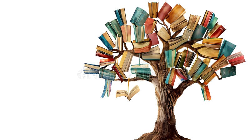 Book Tree Concept with Open and Closed Books Leaves Symbolizing ...