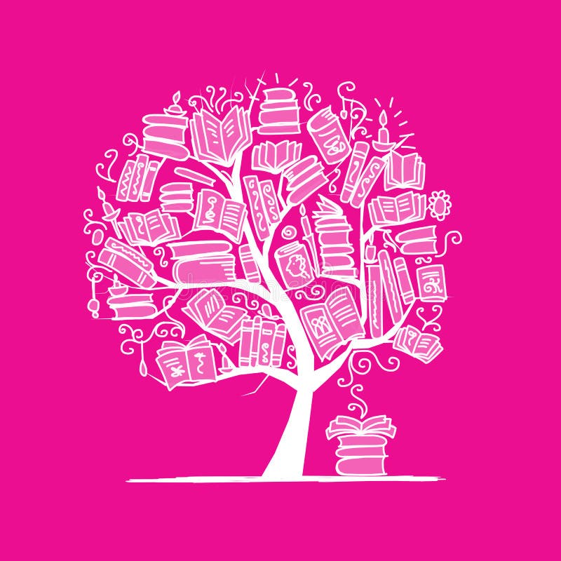 Book Tree, Sketch for Your Design Stock Vector - Illustration of cover ...