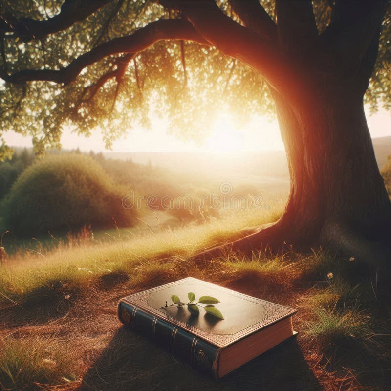 A Book Under a Tree in the Sunlight. Stock Image - Image of nature ...
