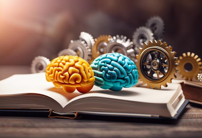 A Book with a Variety of Gears Arranged To Form a Brain Shape: Concept ...
