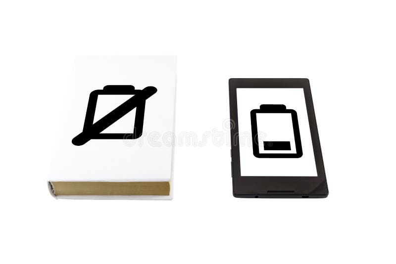 Book Vs Tablet. Battery Life Concept. Stock Photo - Image of choice ...