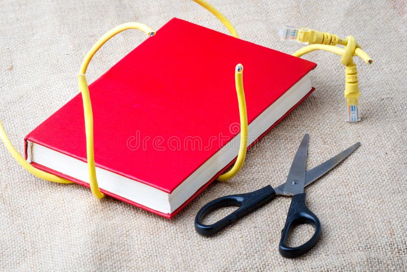 Scissors Cut the Internet Cable into Two Parts Stock Image - Image of ...
