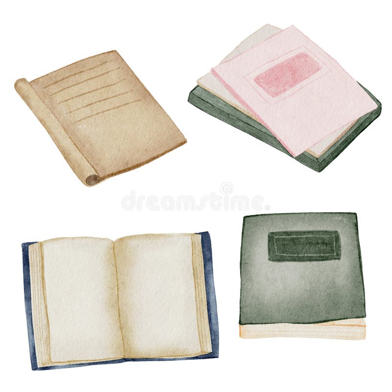 Book Watercolor Hand Paint Collection Stock Illustration - Illustration ...