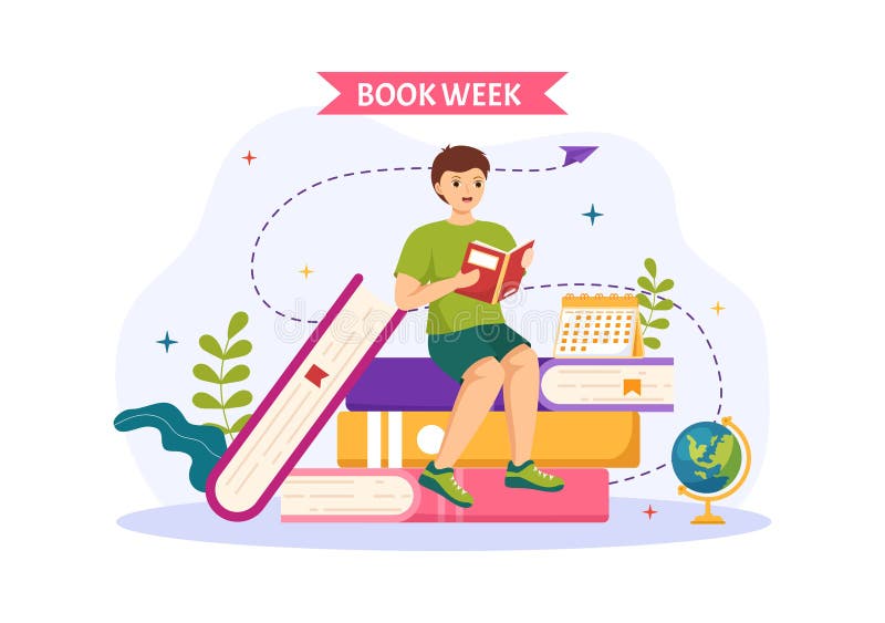 Book Week Events Vector Illustration with People Reading or Students ...