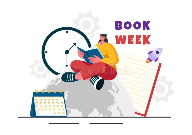 Book Week Events Vector Illustration with People Reading or Students ...
