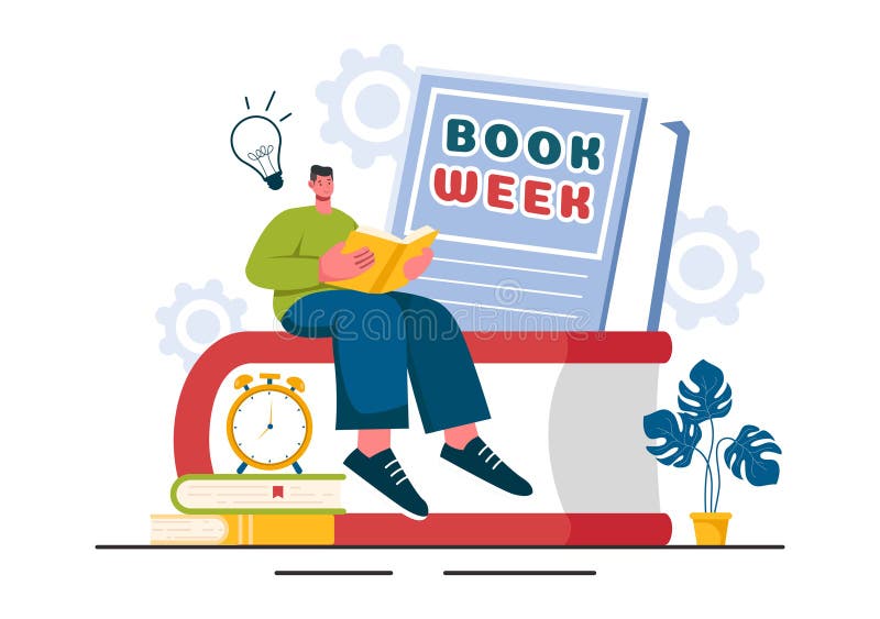Book Week Events Vector Illustration with People Reading or Students ...