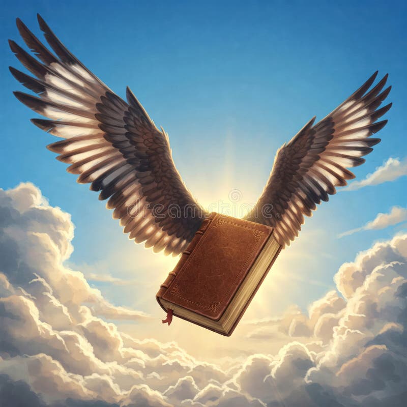 A Book with Wings Flies among the Clouds. Stock Image - Image of magic ...
