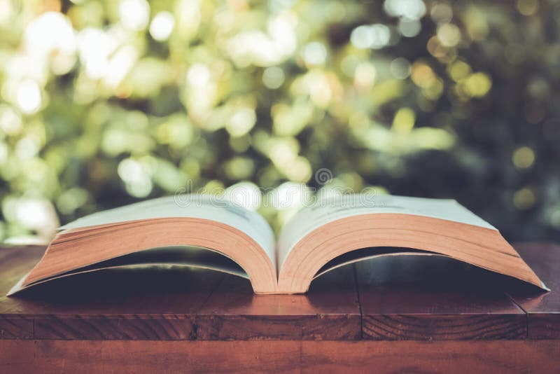 Book on Wooden Table with Blurred Backdrop. Stock Photo - Image of ...