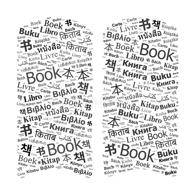 Book Word Cloud Illustration in Multiple Languages Stock Illustration ...