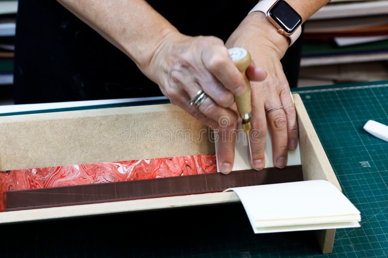 Bookbinding Process with Tools and Paper. Stock Photo - Image of ...