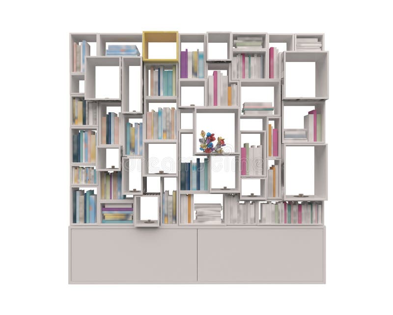 Bookcase Bookshelves Isolated on White 3d Illustration Stock ...