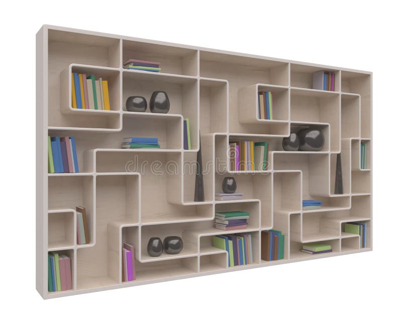 Bookcase Bookshelves Isolated on White 3d Illustration Stock ...