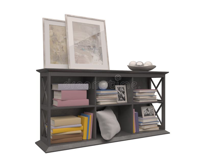 Bookcase Bookshelves Isolated on White 3d Illustration Stock ...