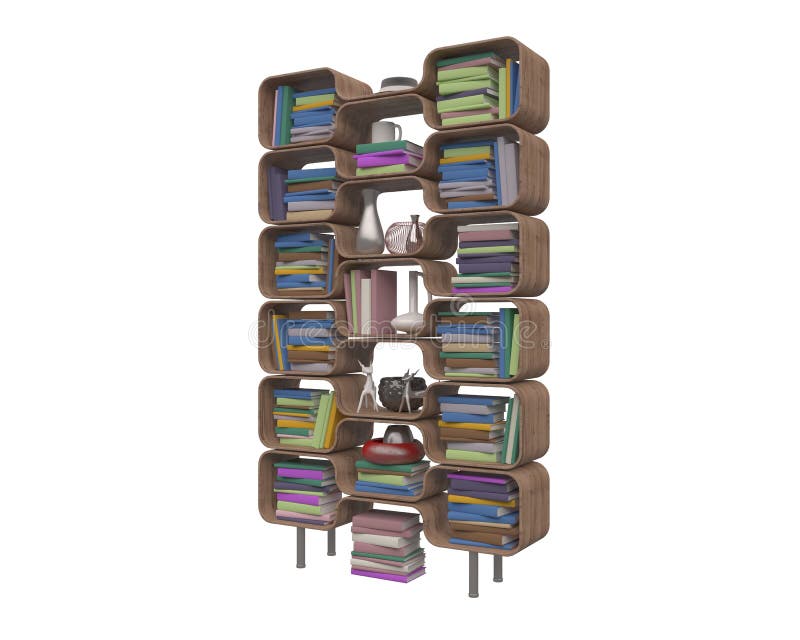 Bookcase Bookshelves Isolated on White 3d Illustration Stock ...