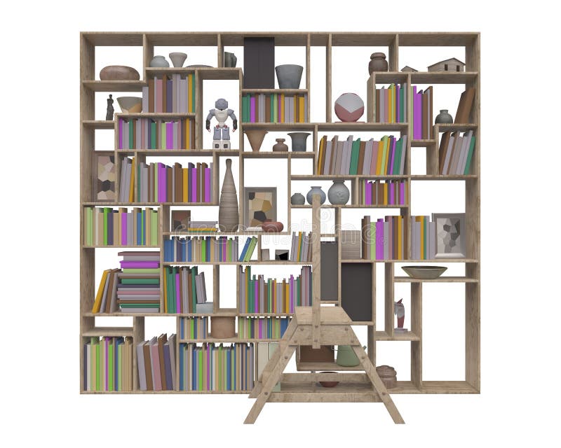 Bookcase Bookshelves Isolated on White 3d Illustration Stock ...