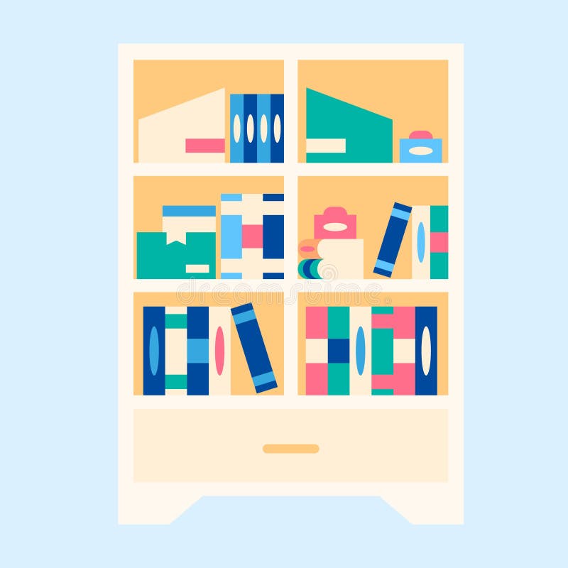Bookcase Design Vector Flat Objects Stock Vector - Illustration of ...