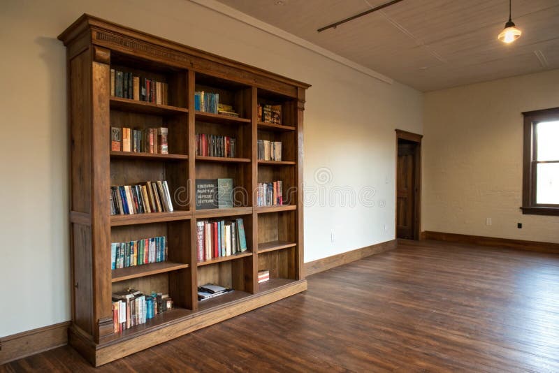 Bookcase in empty room stock image. Image of clean, stylish - 370754181