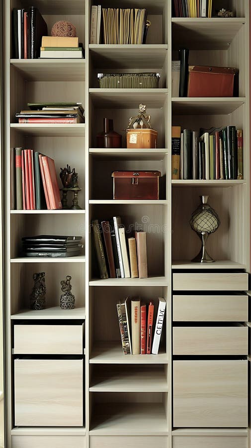 A Bookcase Filled with Books and Knick Knacks Stock Photo - Image of ...