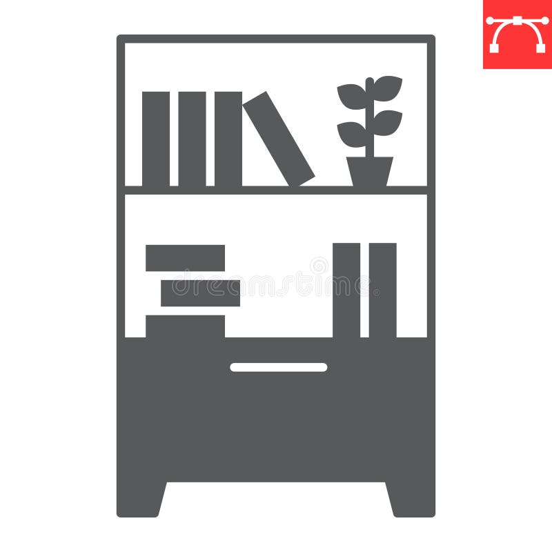 Bookcase glyph icon stock illustration. Illustration of encyclopedia ...