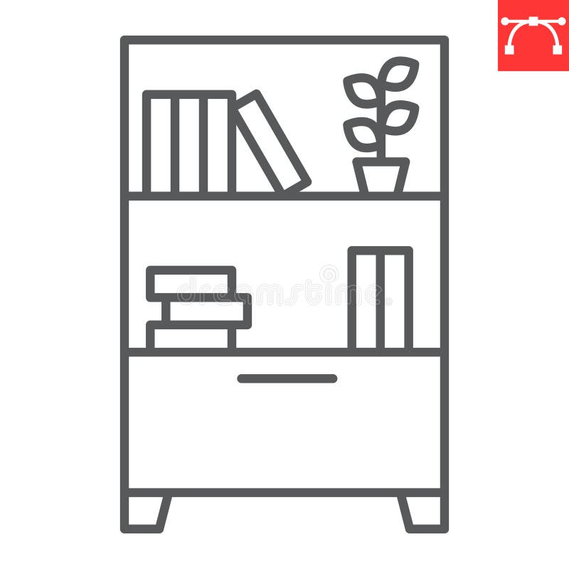 Bookcase line icon stock vector. Illustration of outline - 325135615
