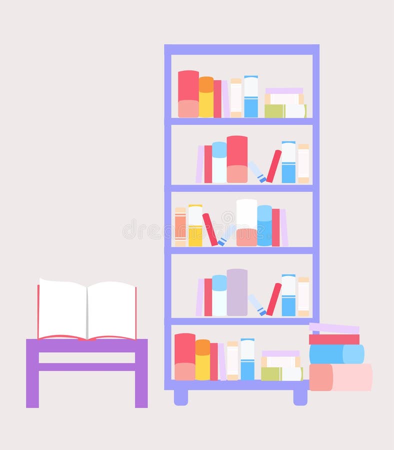 Bookcase and Table with Book, Vector Graphics Stock Vector ...