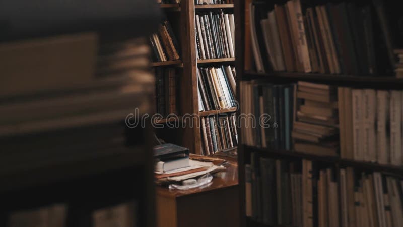 Bookcases Full of Books and Document Folders in Old Style Library ...