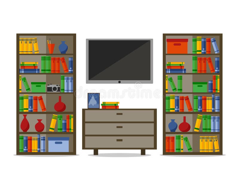 Bookcases with Tv. Home Library or Hotel Room. Education, School and ...