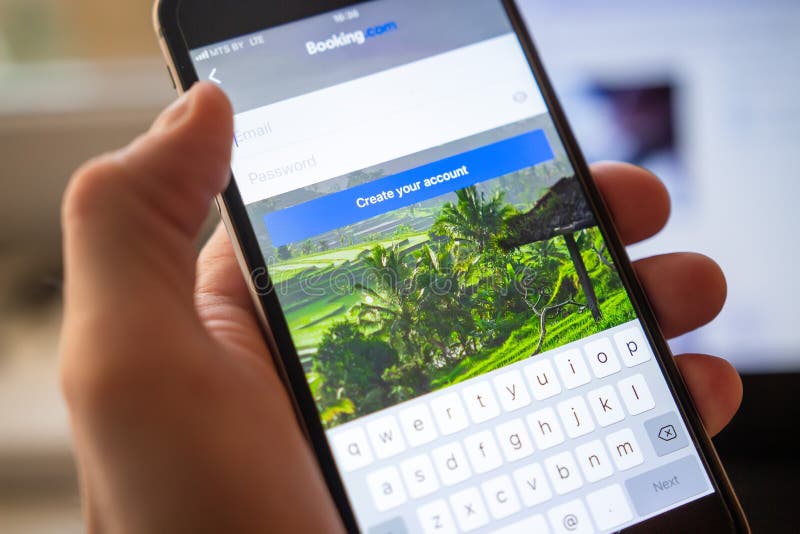 Booking.com Application Icon on Apple IPhone X Screen Close-up. Booking ...