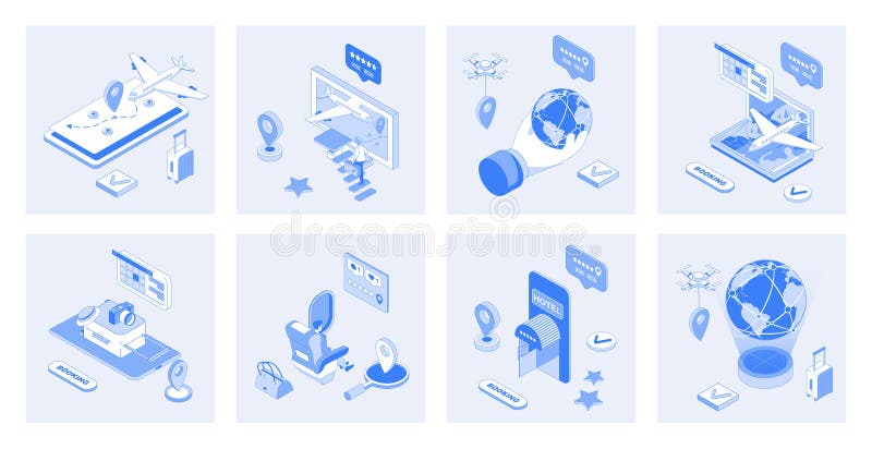 Booking 3d Isometric Concept Set. Vector Illustration Stock Vector ...